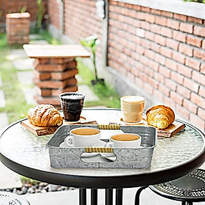 Farmhouse Tray for Coffee Table – Beautiful Galvanized Tray Decor, 12"x12" Galvanized Coffee Table Tray Decor, Galvanized Serving Tray with Handles for Your Home (Set of 2,Galvanized)
