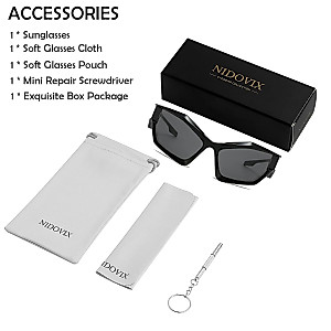 NIDOVIX Trendy Wrap Around Sunglasses for Men Women Fashion Cool Sport Y2K Stylish Cat Eye Sun Glasses UV400 Protection (Black/Grey)