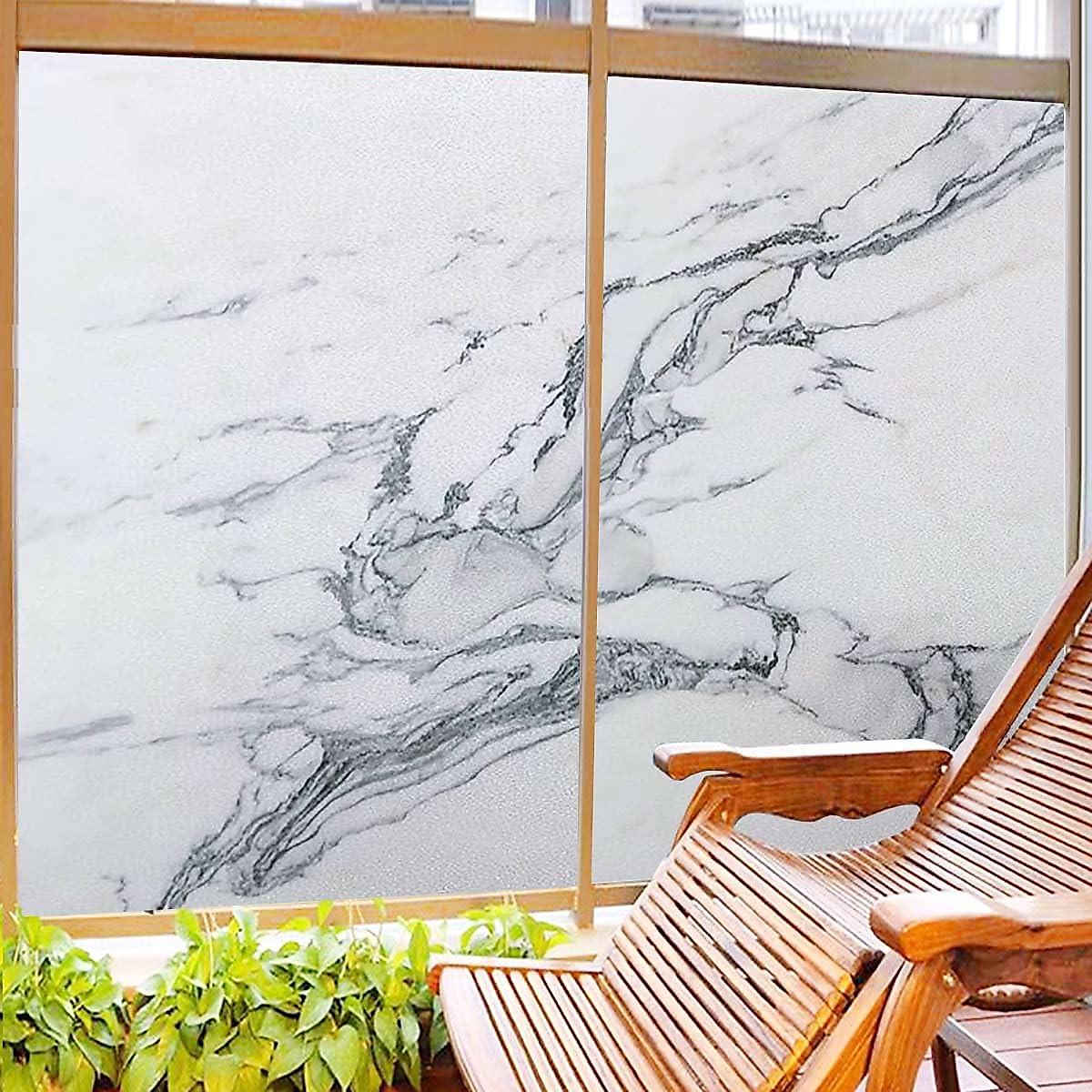 White Blue Window Film Privacy Window Film,Kitchen Decoration for Bathroom Kids Room Sliding Door, Antique Marble Textured Frosted Glass Film 23.6Wx35.4L-inch x2 Pcs