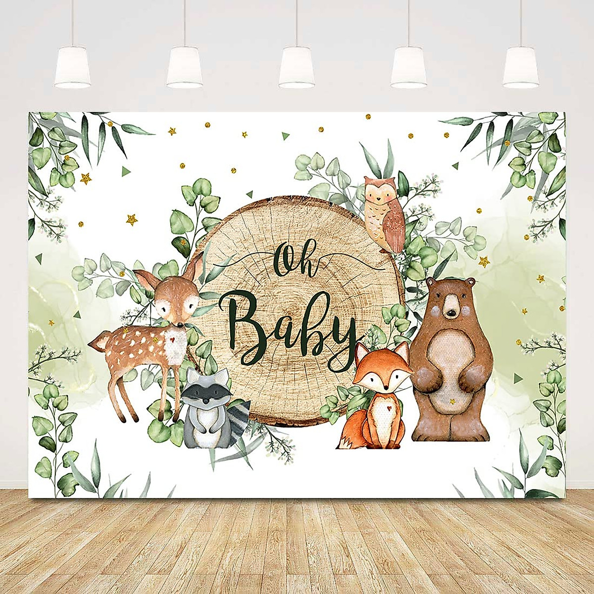 Sensfun Woodland Baby Shower Backdrop Oh Baby Woodland Creatures Forest Animals Party Banner Decorations Jungle Safari Greenery Boy Baby Shower Photography Background 7x5ft