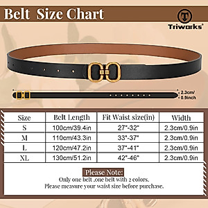 TRIWORKS Reversible Leather Belt for Women with Gold Buckle Ladies Leather Belt for Jeans Pants