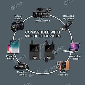 D Debra DV-02 UHF Wireless Lavalier Microphone with Remote Real-time Monitor Compatible with Smart Phone, DSLR Camera for Video Recording Interview (DV-02)