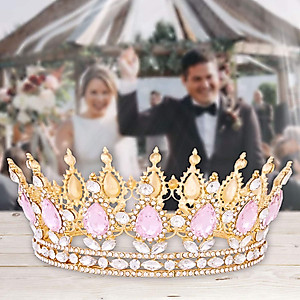 Crowns for Women, Vofler Queen Tiara Baroque Vintage Gold Pink Crystal Rhinestone Headband for Lady Girl Bridal Bride Princess Prom Birthday Wedding Pageant Prom Homecoming Halloween Costume Party