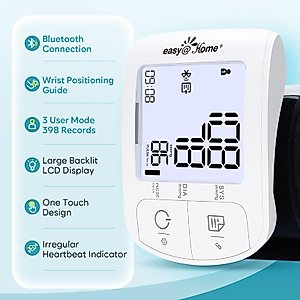 Easy@Home Wrist Blood Pressure Monitor: Easy@Home Bluetooth Smart Large Cuff BP Machine | Digital Sphygmomanometer | iOS & Android APP | EBP-085