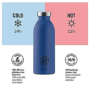 24Bottles Clima Bottles - Insulated Water Bottle 11oz/17oz/29oz, Water Bottles with 100% Leak Proof Lid (12 Hours Hot and 24 Hours Cold Beverages), Made of Stainless Steel, Italian Design