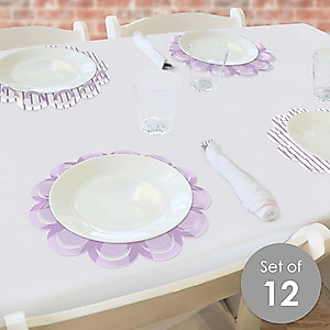 Big Dot of Happiness Purple Stripes - Simple Party Round Table Decorations - Paper Chargers - Place Setting For 12