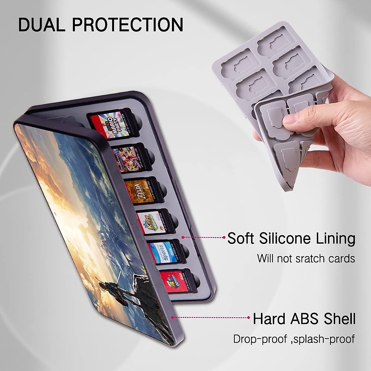 PERFECTSIGHT Switch Game Card Case for Nintendo Switch Lite/ Switch OLED, Cute Kawaii Portable Thin Compact Hard Shell Case, NS Protective Shockproof Holder Storage Box with 24 Cartridge Slots, Zel