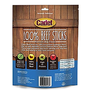 Cadet 100% Beef Strips Dog Treats - Long-Lasting, Healthy & Natural Beef Esophagus Treats for Small & Large Dogs - Low Calorie & High Protein Dog Chews (8 oz.)