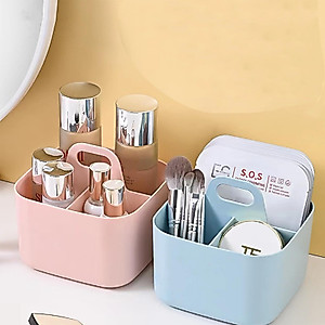 JIYIEW Multipurpose Caddy Organizer Stackable Plastic Caddy with Handle Cleaning Caddy Craft Tote Desk Makeup Caddy Art Separable Organizers and Storage Box(4 Grids, Pink)
