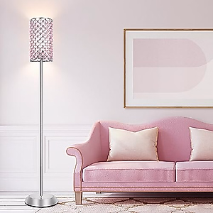 Crystal Floor Lamp for Bedroom, Living Room Pink Floor Lamps Modern Tall Lamp with On/Off Foot Switch Glam Standing Light for Girls Bedroom Minimalism Pole Corner Lamp for Office Dorm Hotel