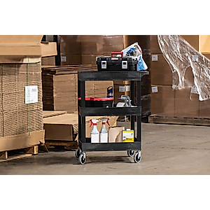 Luxor"24"" x 18"" Plastic Utility Tub Cart- Three Shelf- Black" -SEC111-B