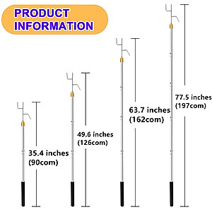 Clothes Hook Pole,29-71 Inch Adjustable Extension with Hook Bar.Suitable for Clothes Hanger Rod, Christmas light, Hanging Flowerpot Plants and Bird Feeder, Tent Shelter Camper Canopy (with two hooks)