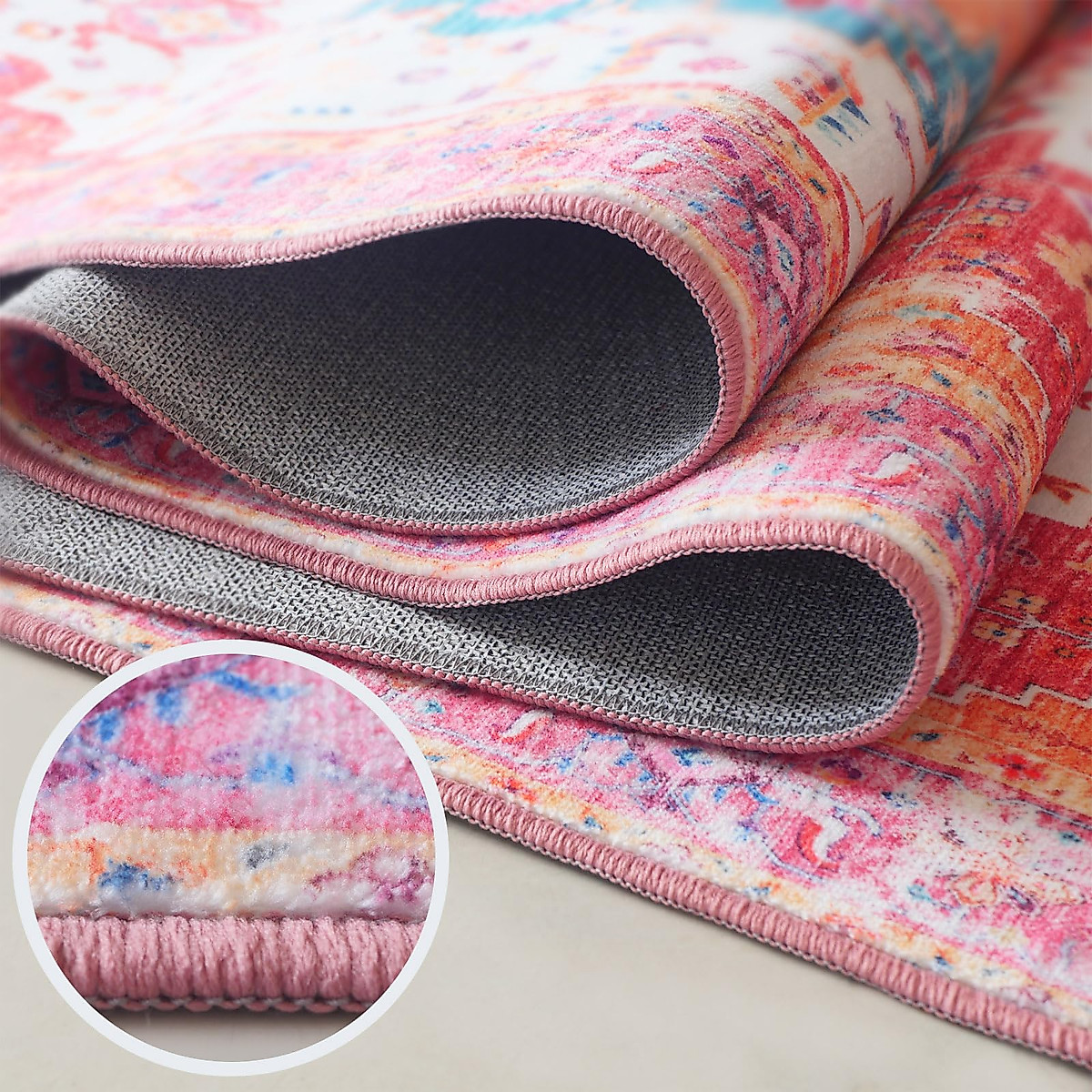 Poeti Washable Runner Rug 2x12, Non Slip Runners for Hallways, Ultra-Soft Carpet Runner Kitchen Runner Rug with Rubber Backing, Laundry Room Rug (Pink)