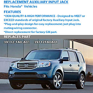 Aux Port Replacement, Auxiliary Input Jack Assembly 39112-TA0-A01 for 2009-2012 Honda Pilot, 2008-2010 Honda Accord EX, EX-L, 2011 Honda Accord LX