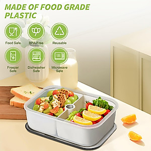 Veggie Trays with Lid, 2 Pack Meal Prep Containers, Food Storage Containers with Lids, 2 Removable Compartments Food Containers for Fruits/Vegetables/Snacks, Dishwasher Safe, BPA Free & Leak Proof
