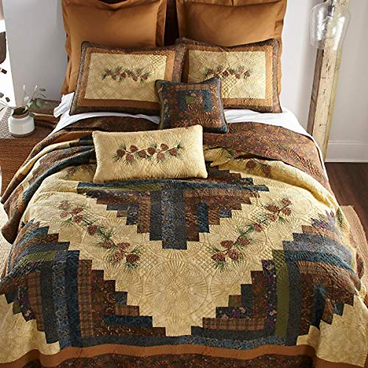 Donna Sharp Pillow Sham - Cabin Raising Pine Cone Lodge Decorative Pillow Cover with Pine Cone Pattern - Standard