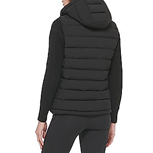 Calvin Klein Women's Hooded Casual Stretch Fabric Quilted Vest, Black, Large