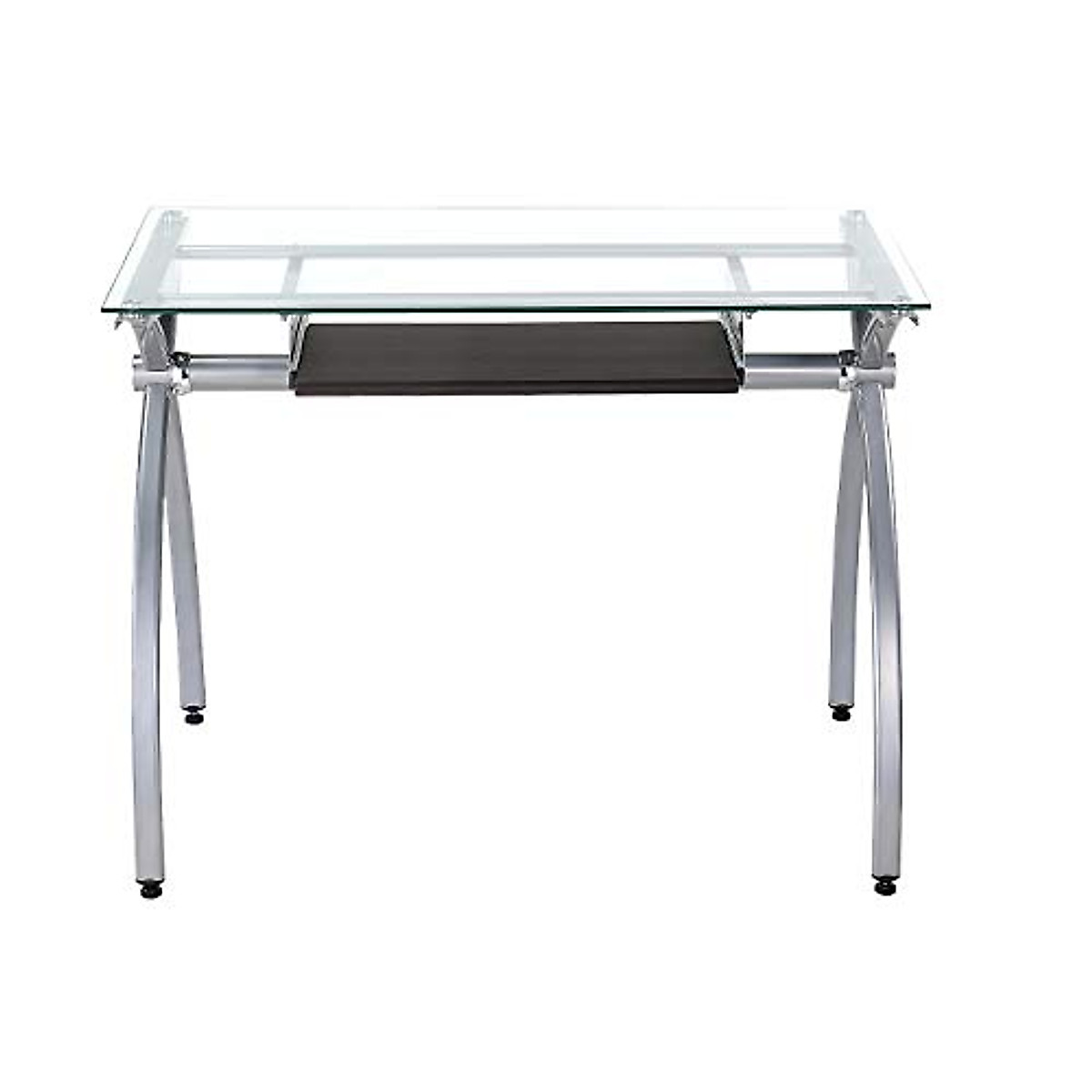 Techni Mobili Modern Work Desk-43.25” Wide Tray-Perfect Clear Contempo Glass Top Computer Desk with Pull Out Keyboard Panel, 43.25" W