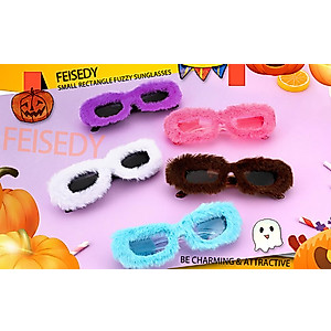FEISEDY Women Plush Fuzzy Small Rectangle Sunglasses Punk Soft Velvet Shades Ladies Handmade Party Cosplay Eyewear B4093