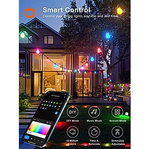 addlon 96FT Outdoor String Lights, Dimmable Outdoor Lights with Remote & APP Control, Patio Lights with 30 Waterproof Shatterproof LED Bulbs, Smart RGB String Lights Outsides Work with Alexa for Patio