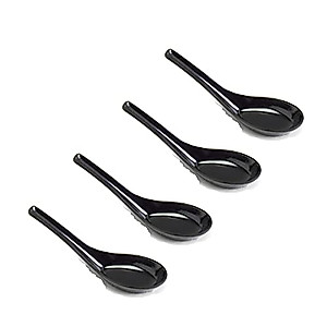JapanBargain 3192, Set of 4 Soup Spoons Japanese Soup Spoons Chinese Soup Spoons Rice Spoons Pho Spoons Ramen Soup Spoons Wonton Soup Spoons, Black Color