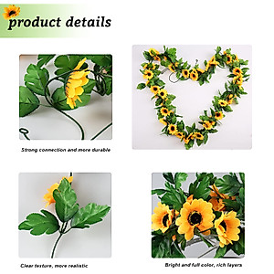 4Pcs 33FT Artificial Sunflower Green Leaves Vines, Hanging Sun Flower Garland Fake Foliage, Plant Leaves Yellow Flowers String Vine for Wedding Table Home Birthday Party Kitchen Garden Decor (B)