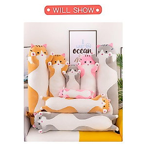 Yeqivo Long Cat Plush Pillow Soft Cat Body Pillow, Long Cat Stuffed Animal Cotton Kitten Sleeping Throw Pillow Gift for Kids Girlfriend(50CM,Pink)