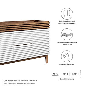 Modway Render 48" Bathroom Vanity Cabinet in White Walnut Basin Not Included, Double Sink