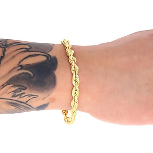 Nuragold 14k Yellow Gold 5mm Rope Chain Diamond Cut Bracelet, Mens Womens Jewelry 7" 7.5" 8" 8.5" 9"