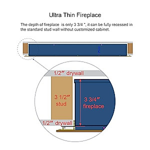 50 Inch Smart Linear Electric Fireplace - Recessed in-Wall and Wall-Mount Heating Device, Multiple Flame Colors, Space-Saving Heater with Remote Control(50'')