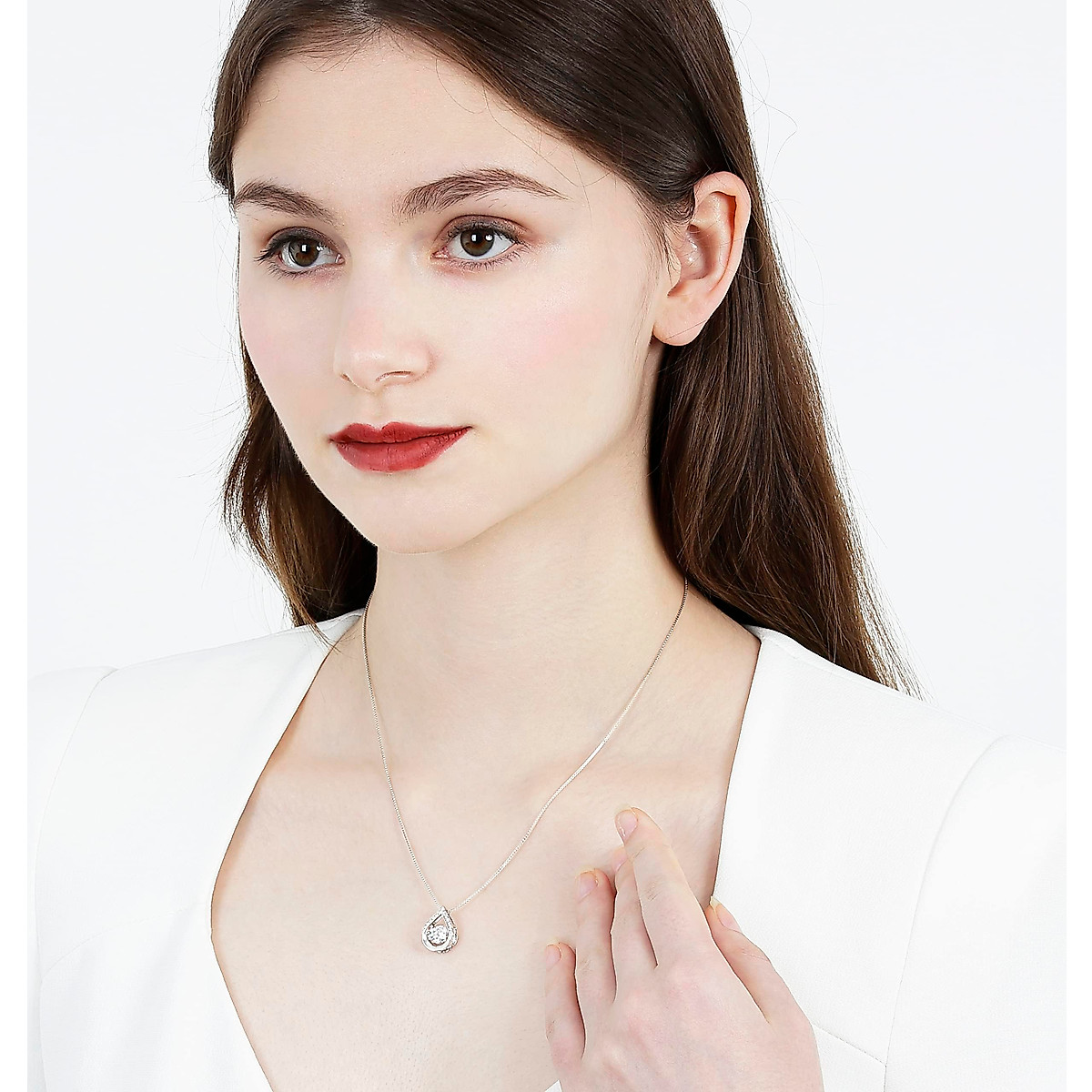 ARINZA Silver Necklace for Women, Dancing Diamond Cubic Zirconia Necklace with 18+2 Inch Chain, Anniversary Birthday Gift for Wife, Mom, Girlfriend, Lady