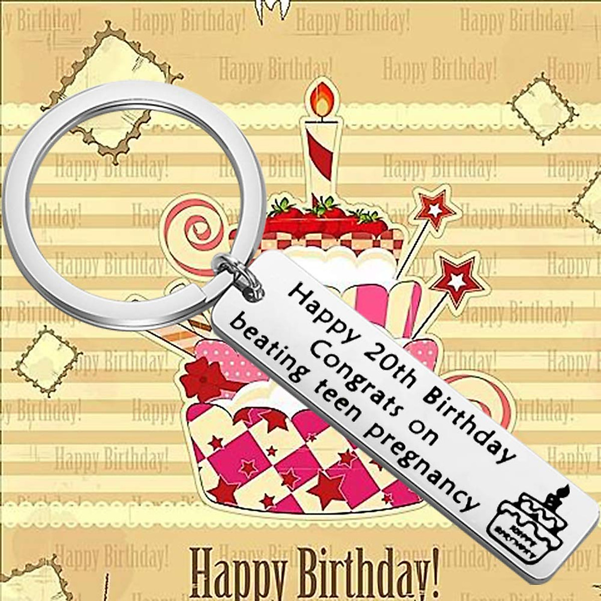 BEKECH 20th Birthday Gifts Birthday Keychain Happy 20th Birthday Congrats On Beating Teen Pregnancy Keychain 20th Keychain Birthday Jewelry (Silver)
