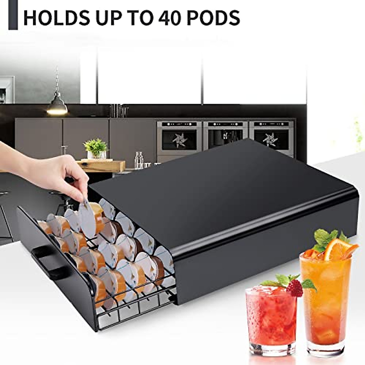 Premium Pod Holder for Bartesian Cocktail Capsules, Fits Under Bartesian Cocktail Machine & bev by BLACK+DECKER Cocktail Maker, Cocktail Capsule Drawer Counter Space Organizer (40 pods)