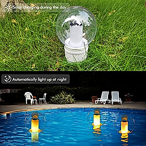 Pool Chlorine Floater with Solar Flame Light, Chlorine Dispenser for Pool, Spa Chemical Dispenser Large Capacity Floating Pool Chlorinator of 4x3” Chlorine Tablets Easy Opening,Chlorine Bromine Holder