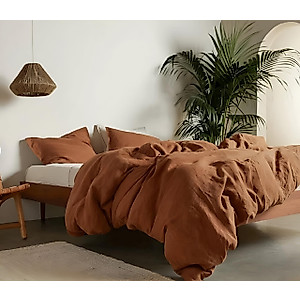 INDACORIFY Linen Duvet Cover in Terracotta Color Stonewashed Linen Duvet Natural Linen Bedding Cover with 2 Pillowcases King Queen Custom Size Duvet (Linen, King 90X104 Inches)