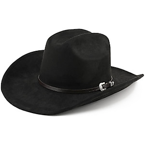 BESOOGII Wide Brim Felt Cowboy Hat for Women Men Western Cowgirl Hats (L, Black)