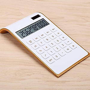 Podokas Rose Gold Calculator, 10 Digits Dual Power Basic Office Calculator, Desktop Office Supplies and Accessories with Large LCD Display (White)