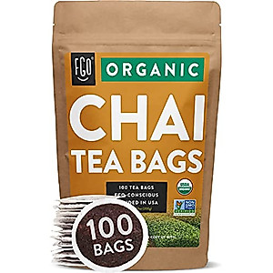 Organic Chai Tea Bags | 100 Tea Bags | Blend of Chinese Keemun Tea, Indian Assam Tea, Cinnamon, Cardamom, Cloves, Ginger, Black Pepper | Eco-Conscious Tea Bags in Kraft Bag | Blended in USA | by FGO