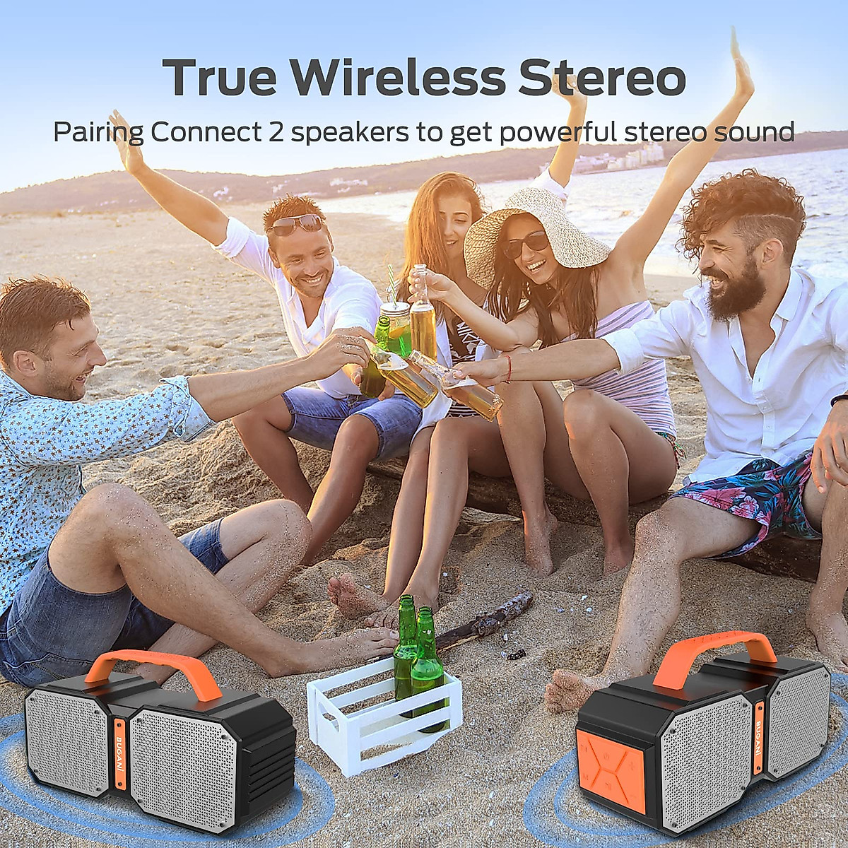 BUGANI M83 Speaker IPX6 Waterproof Portable LargeWireless Speaker,Bluetooth 5.2, Wireless Two Pairing,24H Playtime,Suitable for Family Gatherings and Outdoor