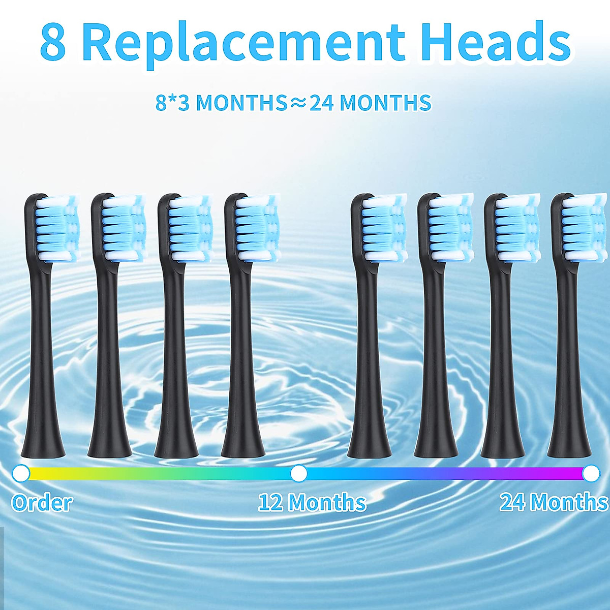 FROMSIJOE Sonic Electric Toothbrush,Ultra Whitening Toothbrush with 8 Brush Heads & Travel Case,3 Modes,2 Minutes Smart Timer,3 Hours Fast Charge for 30 Days-8 Dupont Brush Heads Included-Black