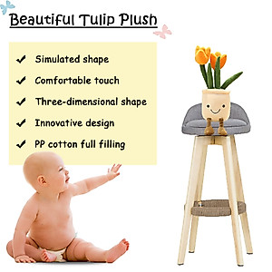 zhidiloveyou Tulip Plant Plush Toy, Stuffed Orange Flower Pot, Kawaii Plushie for Kids 13.78"
