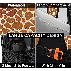 Mularoka Abstract Giraffe Print Brown Clear Backpack with Reinforced Padded Straps Heavy Duty PVC Transparent Backpack See Through Casual Day Packs