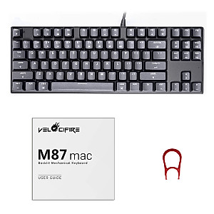 VELOCIFIRE M87 Mac Layout Mechanical Keyboard, 87-Key with Tactile Brown Switch, and LED White Backlit, Compatible with Mac (Black)
