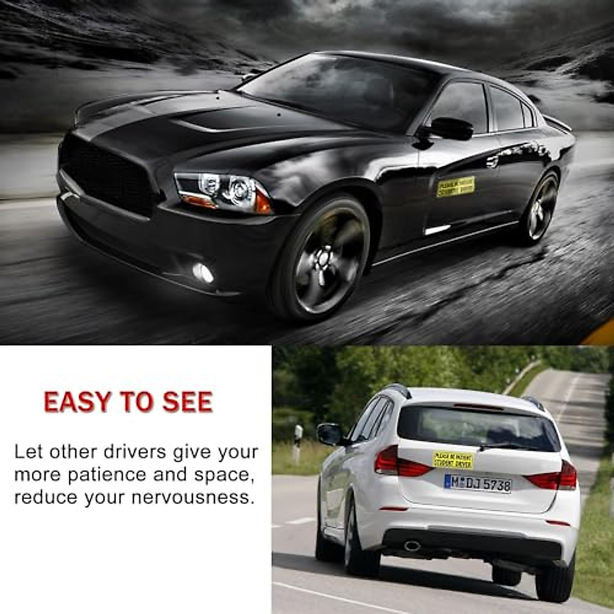 JUSTTOP 3pcs Student Driver Magnet for Car, Please Be Patient Student Driver Magnet, New Drivers Sticker Safety Warning, Magnetic Reflective Rookie Driver Bumper Sticker (Black)