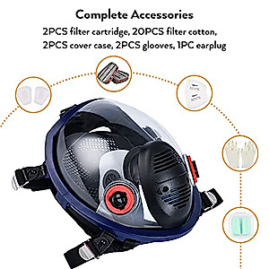 INCLY Full Face Respirator Mask, Safe Gas Masks Cover with Asbestos & Filter Reusable for Against Smoke, Dust, Chemical, Paint, Sanding, Welding, Vapors,Hazmat, Logging