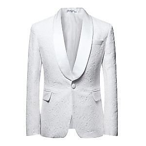 YFFUSHI Mens 1 Button 2 Piece White Tuxedo Shawl Collar Skinny Dress,Beige,X-Large