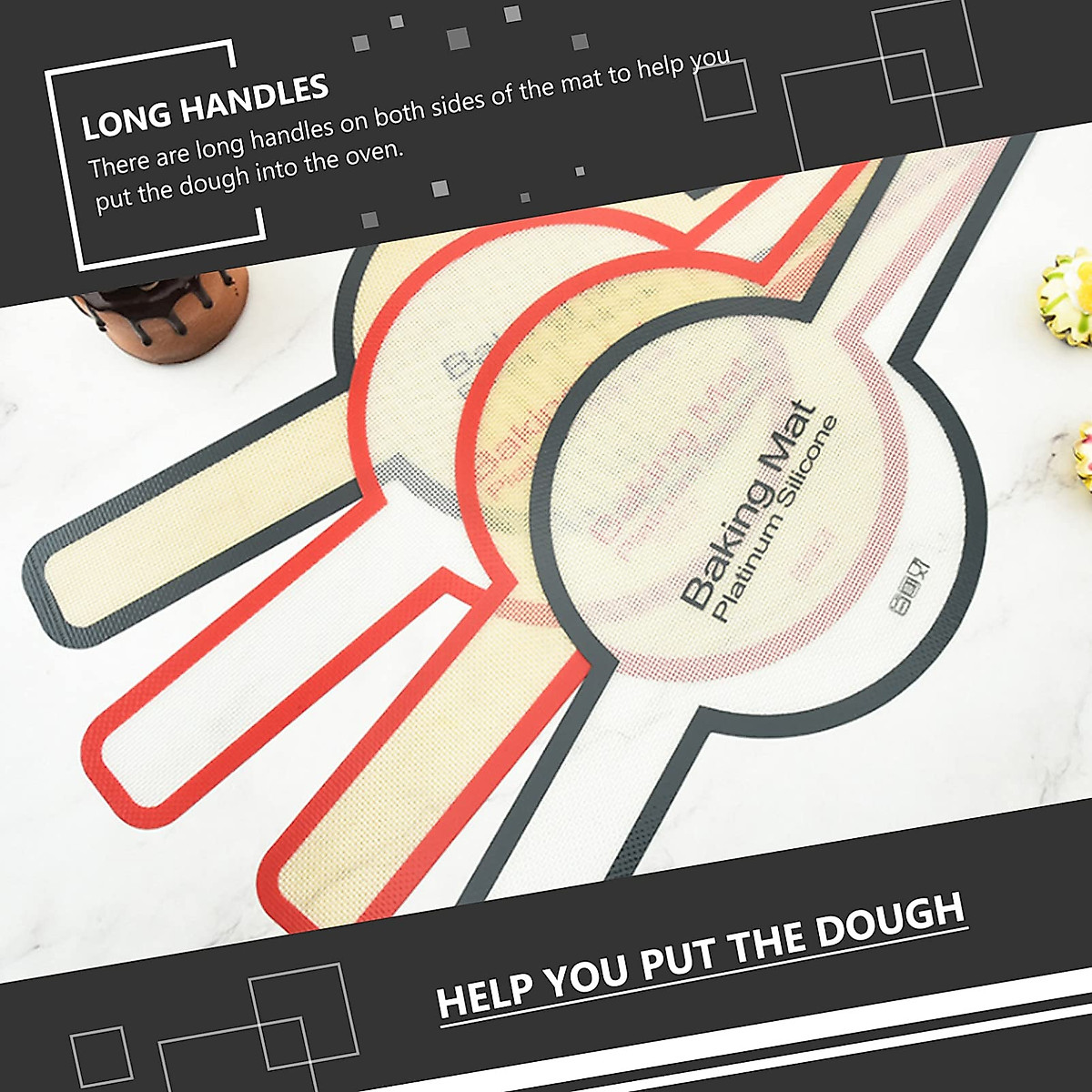 Operitacx Silicone Baking Mat for Dutch Oven Bread Baking Non- Stick Dough Rolling Pad with Long Handles Reusable Table Sheet White Black