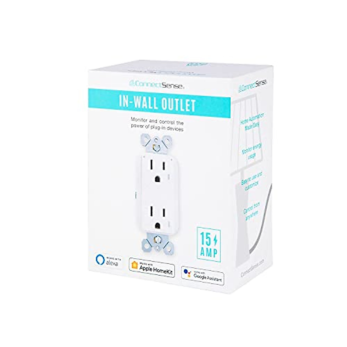 ConnectSense Smart In-Wall Outlet, WiFi Connected Electrical Smart Wall Socket That's Compatible With Amazon Alexa, Apple HomeKit Siri and Google Assistant (15A)