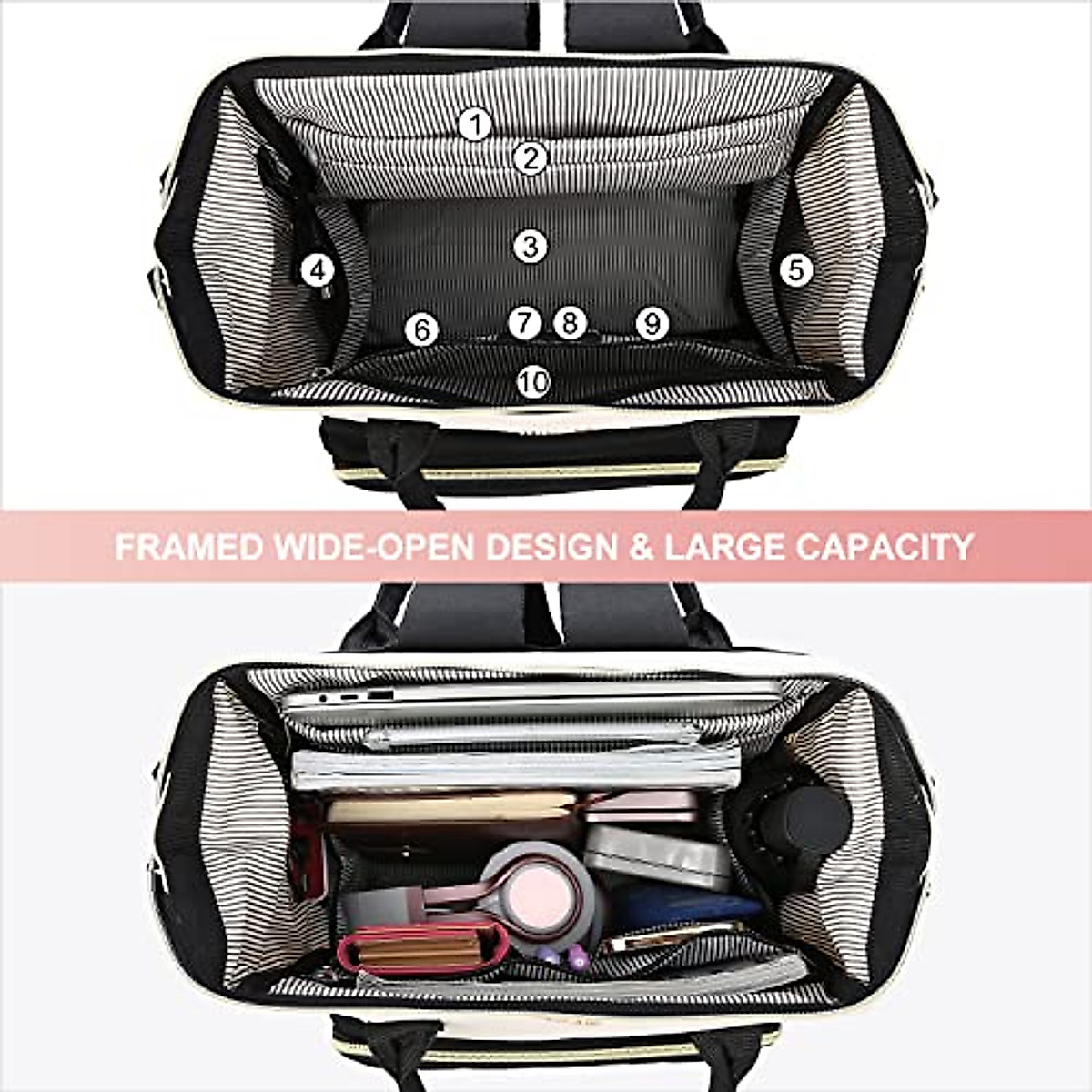 LOVEVOOK Laptop Backpack Purse for Women, 17 Inch Computer Business Stylish Backpacks, Doctor Nurse Bags for Work, Casual Daypack Backpack with USB Port, White-Black