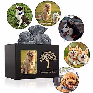 The7boX Pet Urn Dog Ashes Box Wooden Black Dog Urns for Ashes Comes with Dog Angel and Ashes Bag